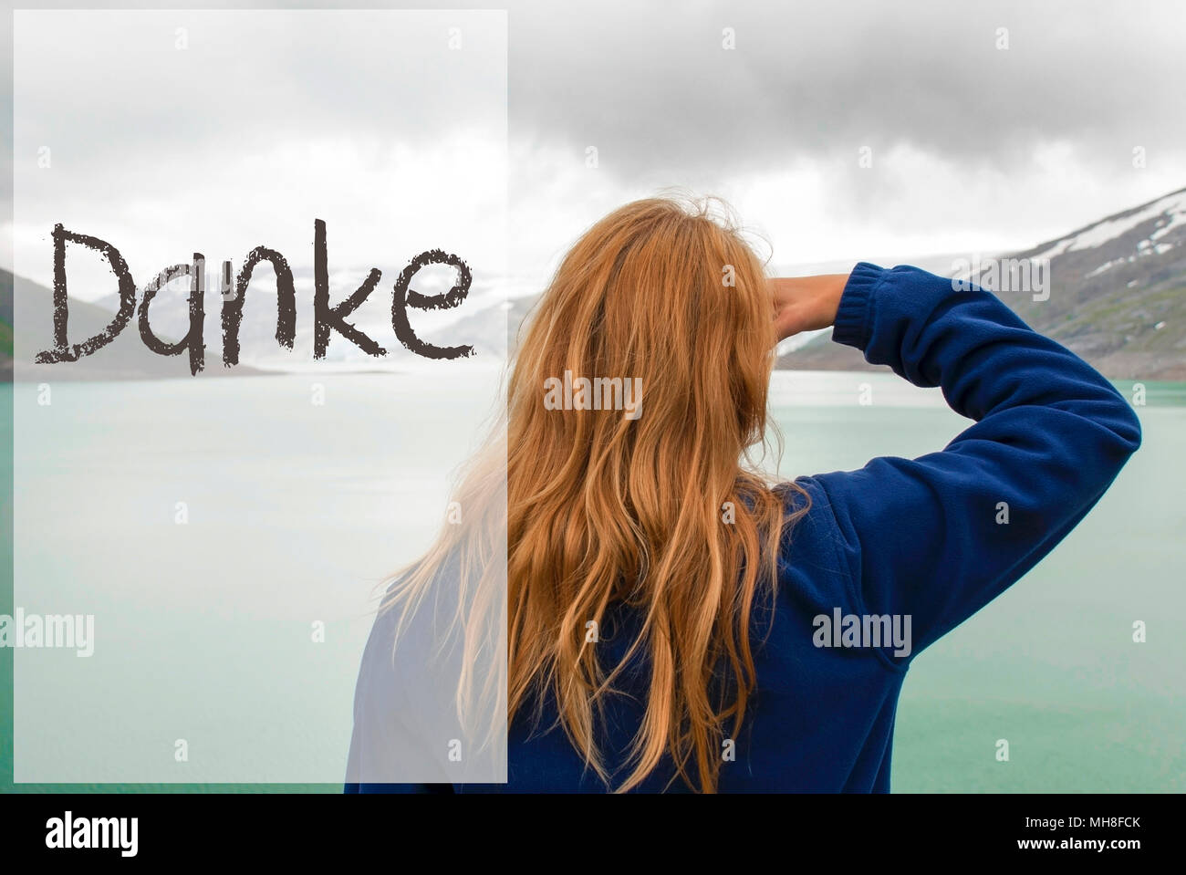 Woman In Norway, Danke Means Thank You Stock Photo - Alamy