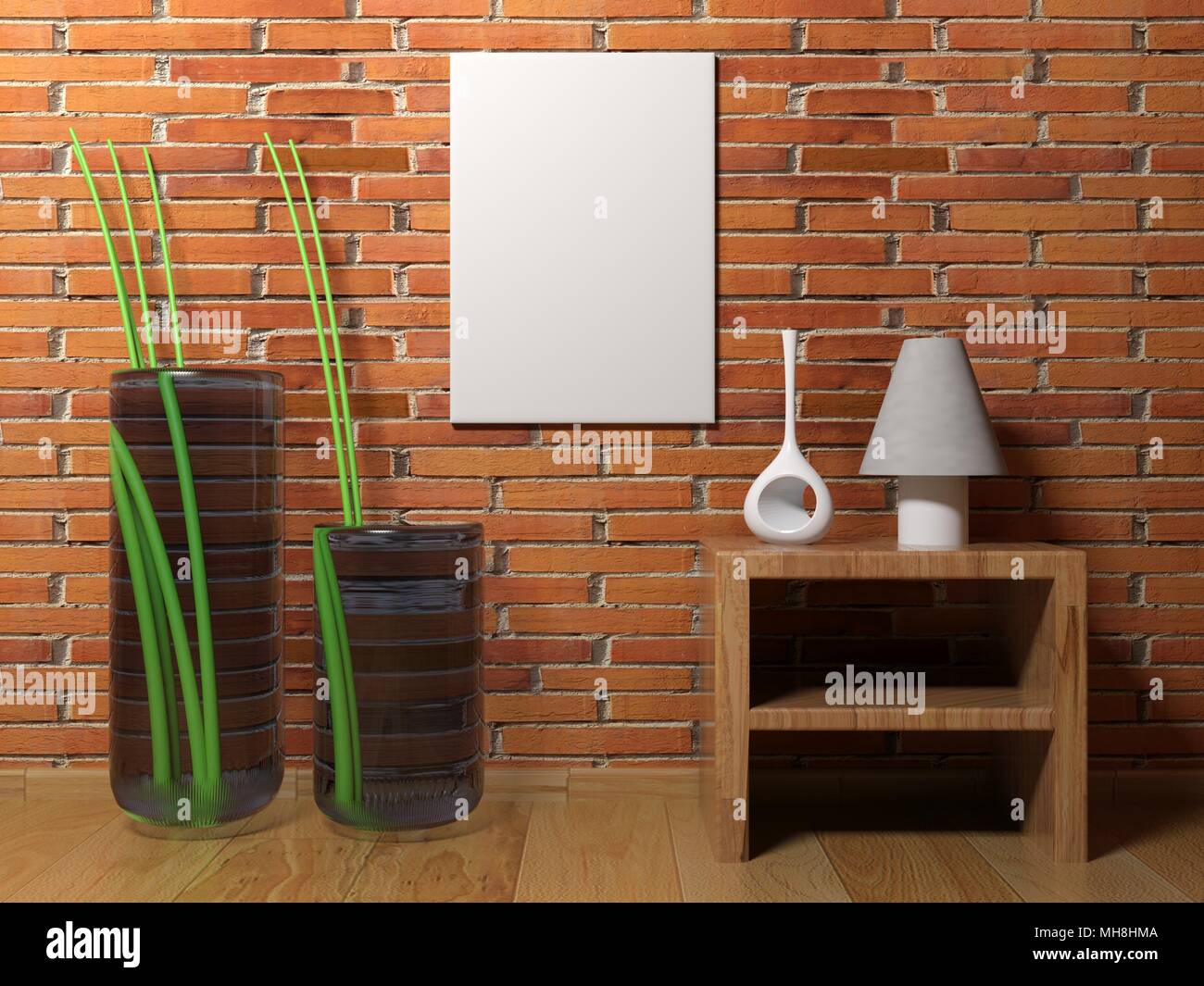 Vertical empty canvas hanging on the wall - 3D rendering Stock Photo ...