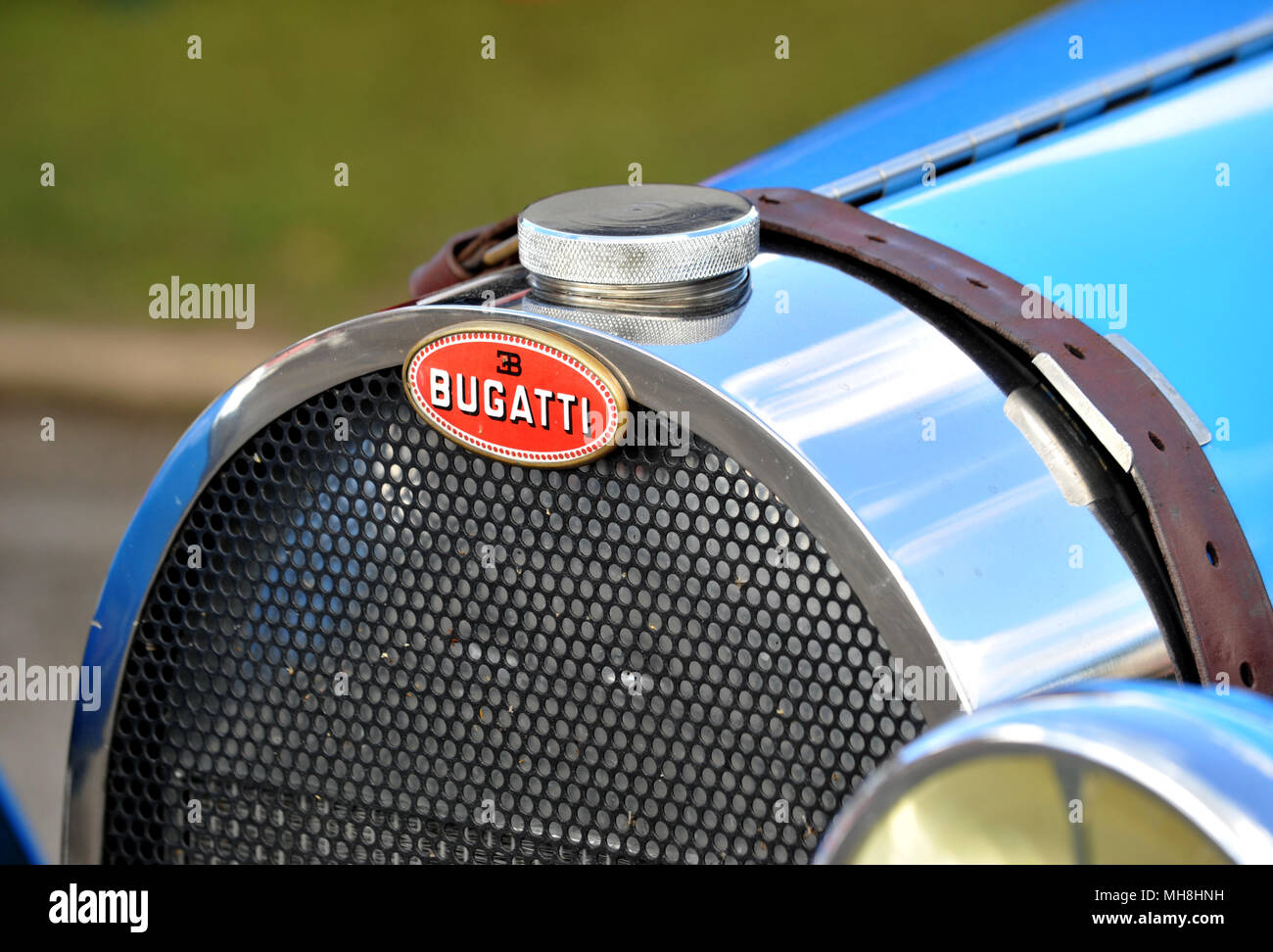 Bugatti race car grill and badge Stock Photo - Alamy