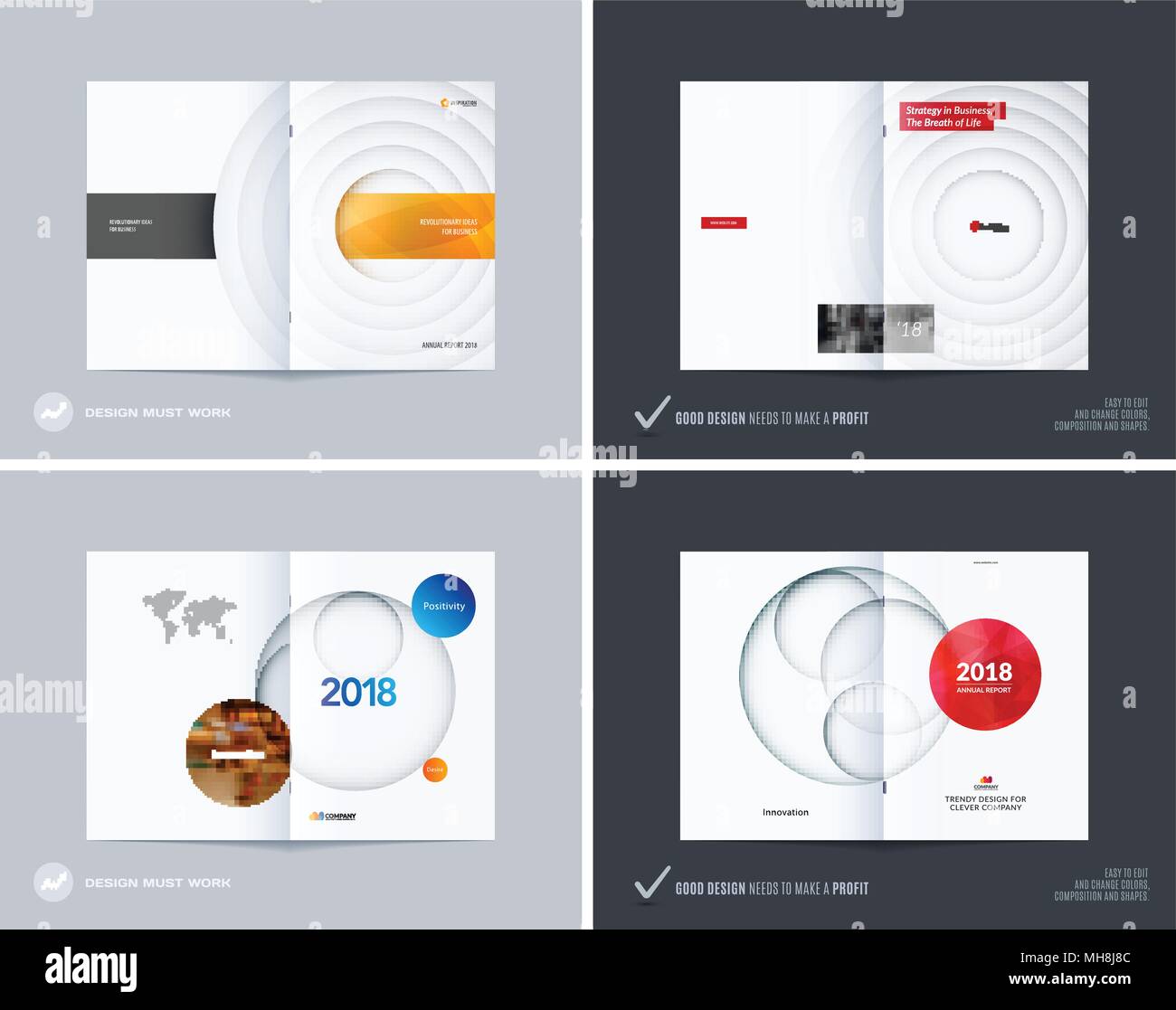 Design set of abstract double-page brochure with colourful circles ...