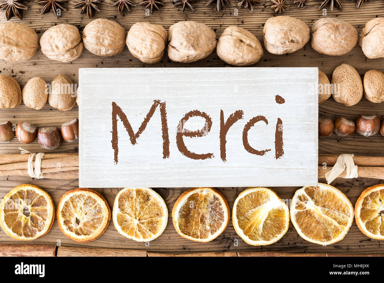 Christmas Food Flat Lay, Merci Means Thank You Stock Photo - Alamy