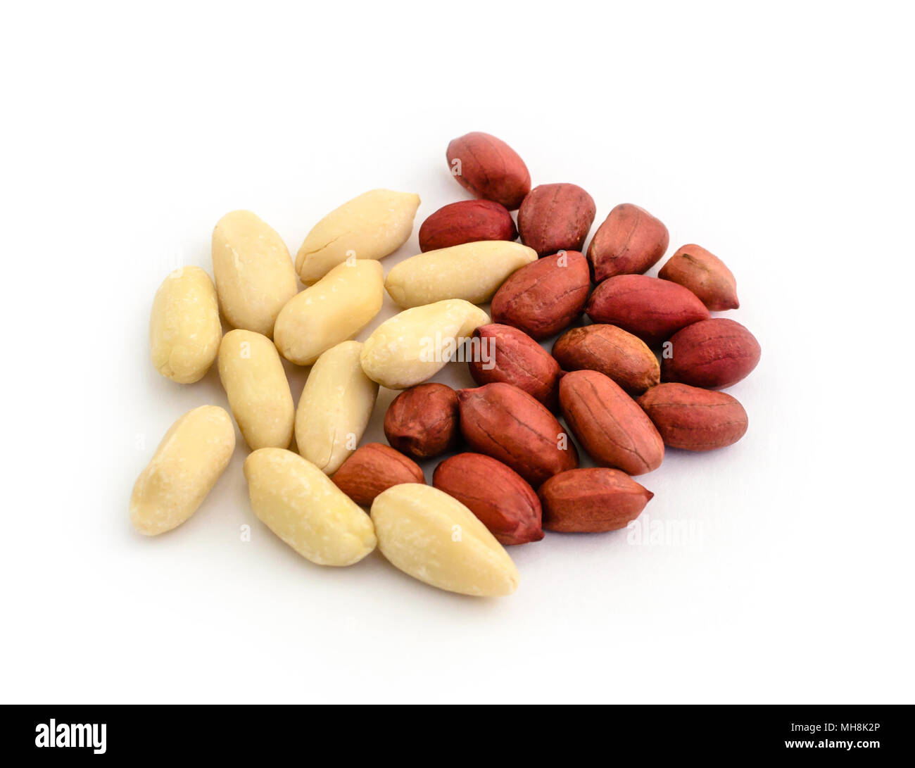 Handful of peanut peel kernels without peel on white background. Food ...