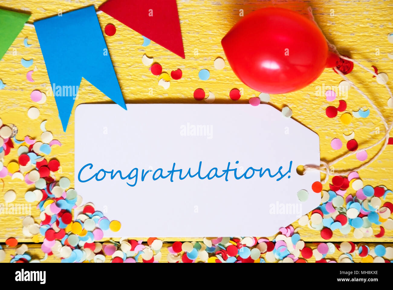 Party Label, Red Balloon, Text Congratulations Stock Photo - Alamy
