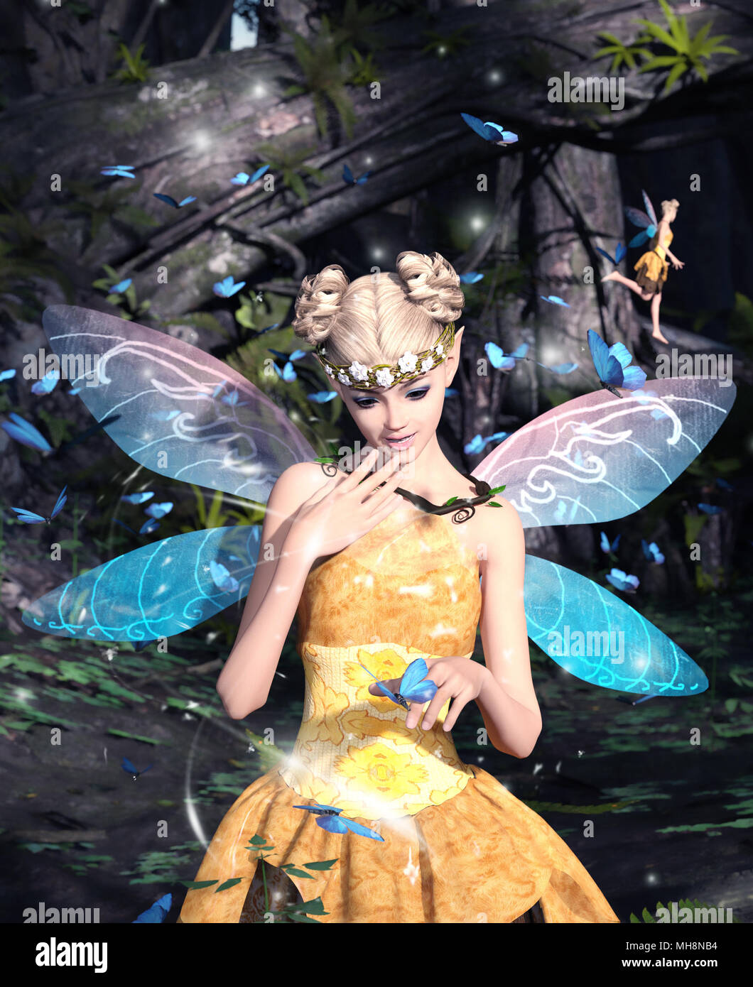 3d rendering of a fairies in magical forest Stock Photo - Alamy