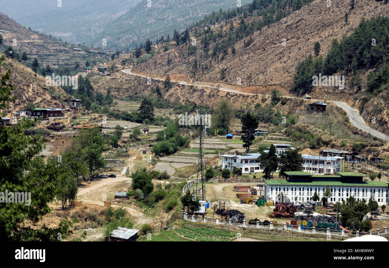 Aerial view of villages in Thimphu, Bhutan - Thimphu is the capital and ...