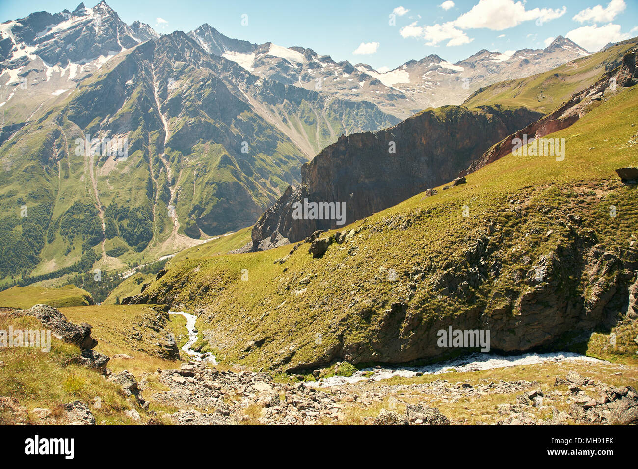 alpine landscape with mountain and river Stock Photo - Alamy