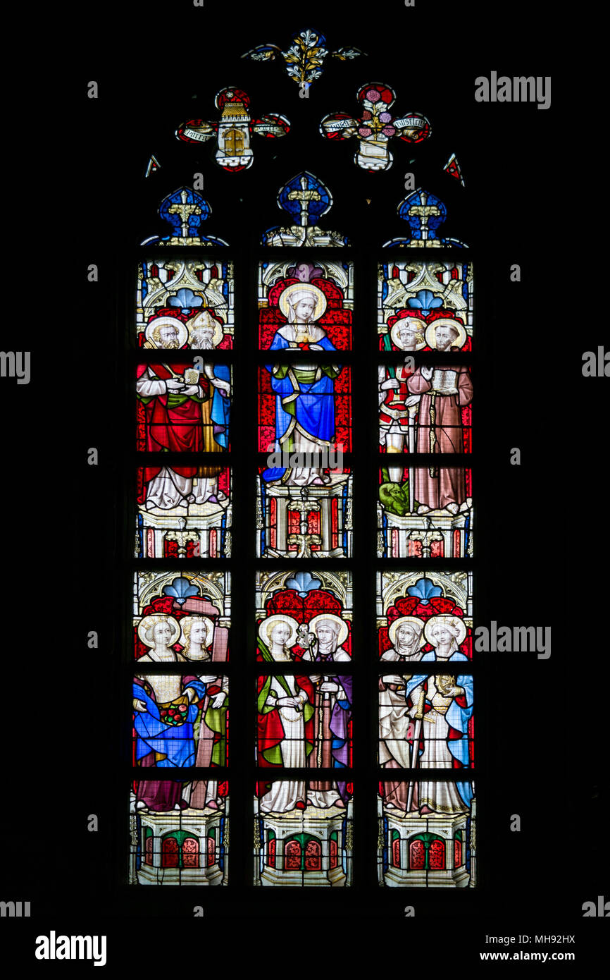 Stained glass windows in the St. Willibrordus Basilica in Hulst ...