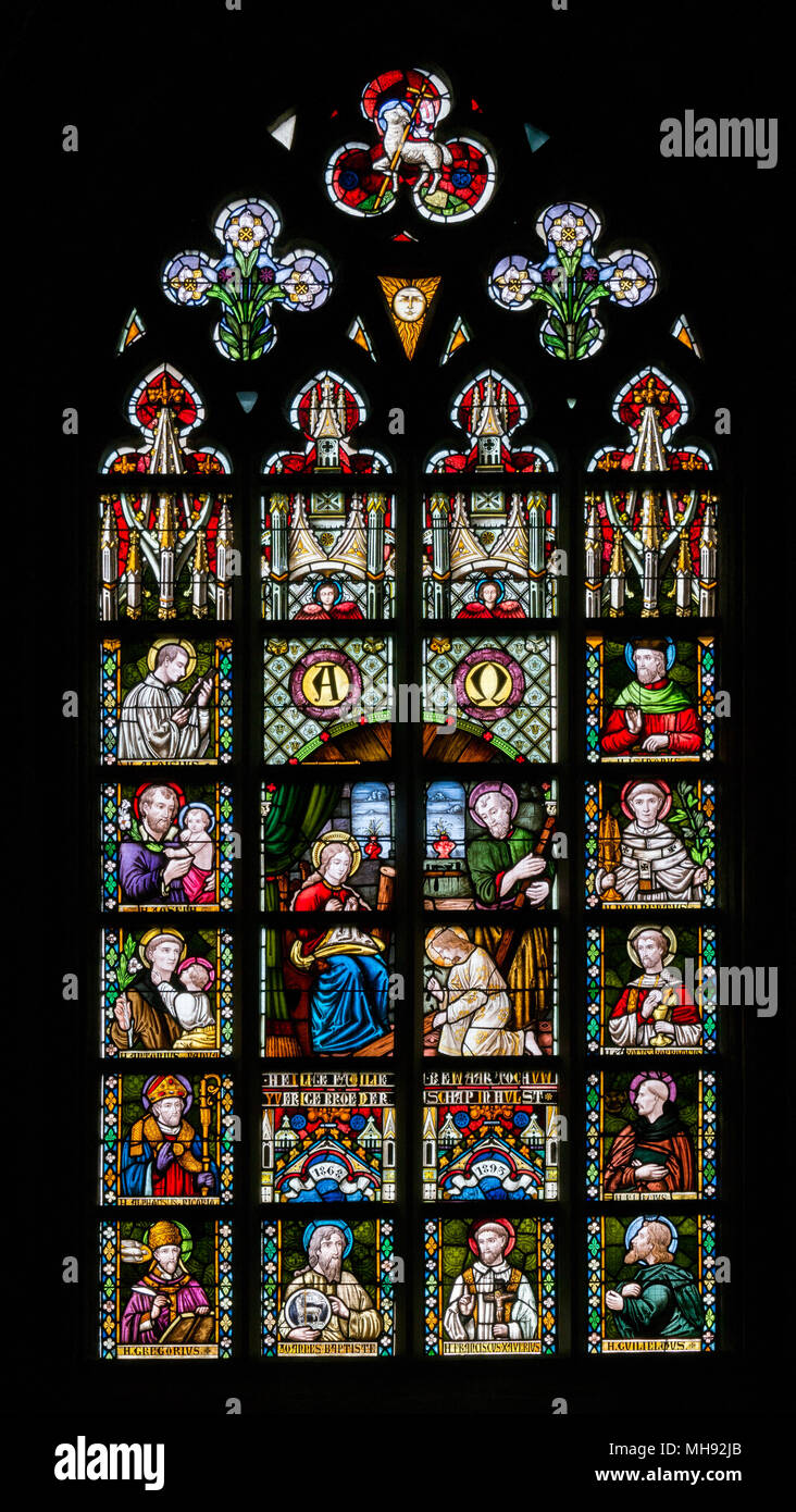 Stained glass windows in the St. Willibrordus Basilica in Hulst ...