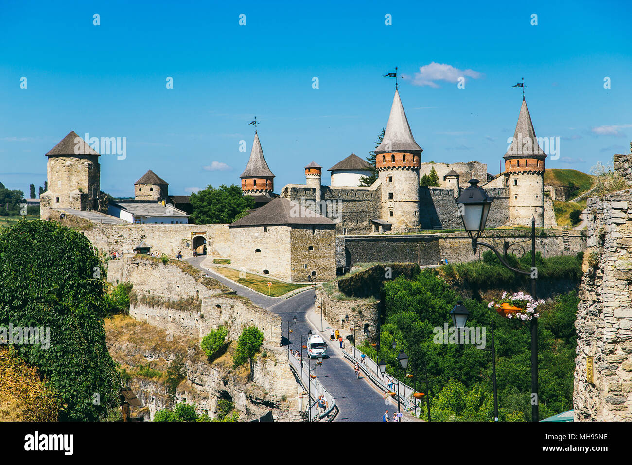 Beautiful castle on a mountain hill. Kamenetz-Podolsk, one of the ...