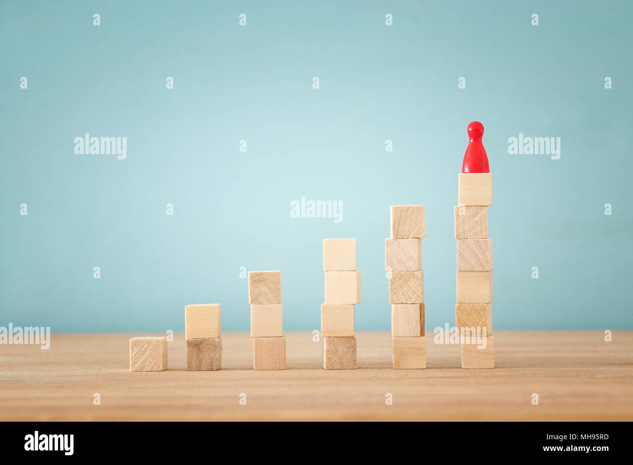 concept image of wood blocks stacking as chart or ladder. concept for ...