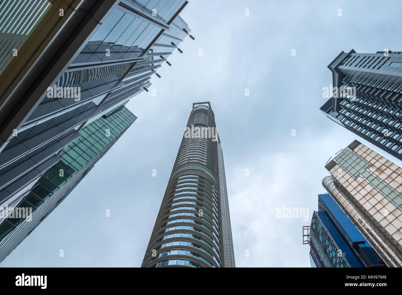 Modern skyscrapers in Hong Kong financial district. High towers with ...