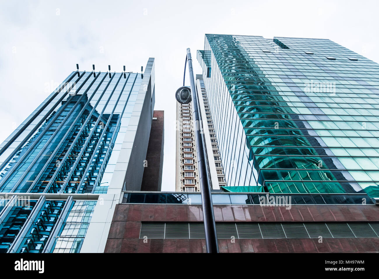 Modern skyscrapers in Hong Kong financial district. High towers with ...