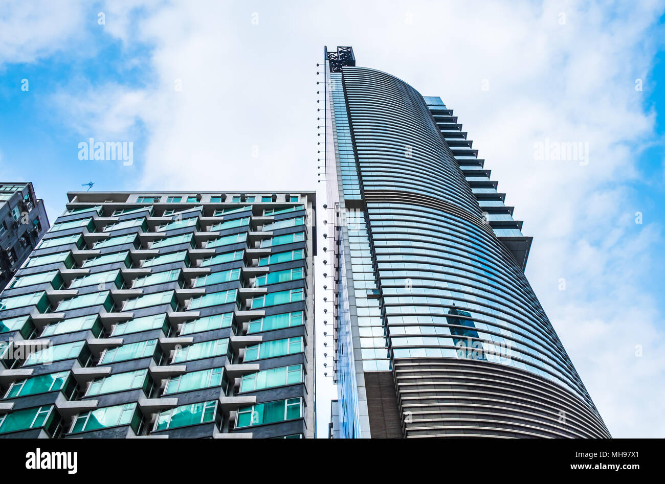 Modern skyscrapers in Hong Kong financial district. High towers with ...