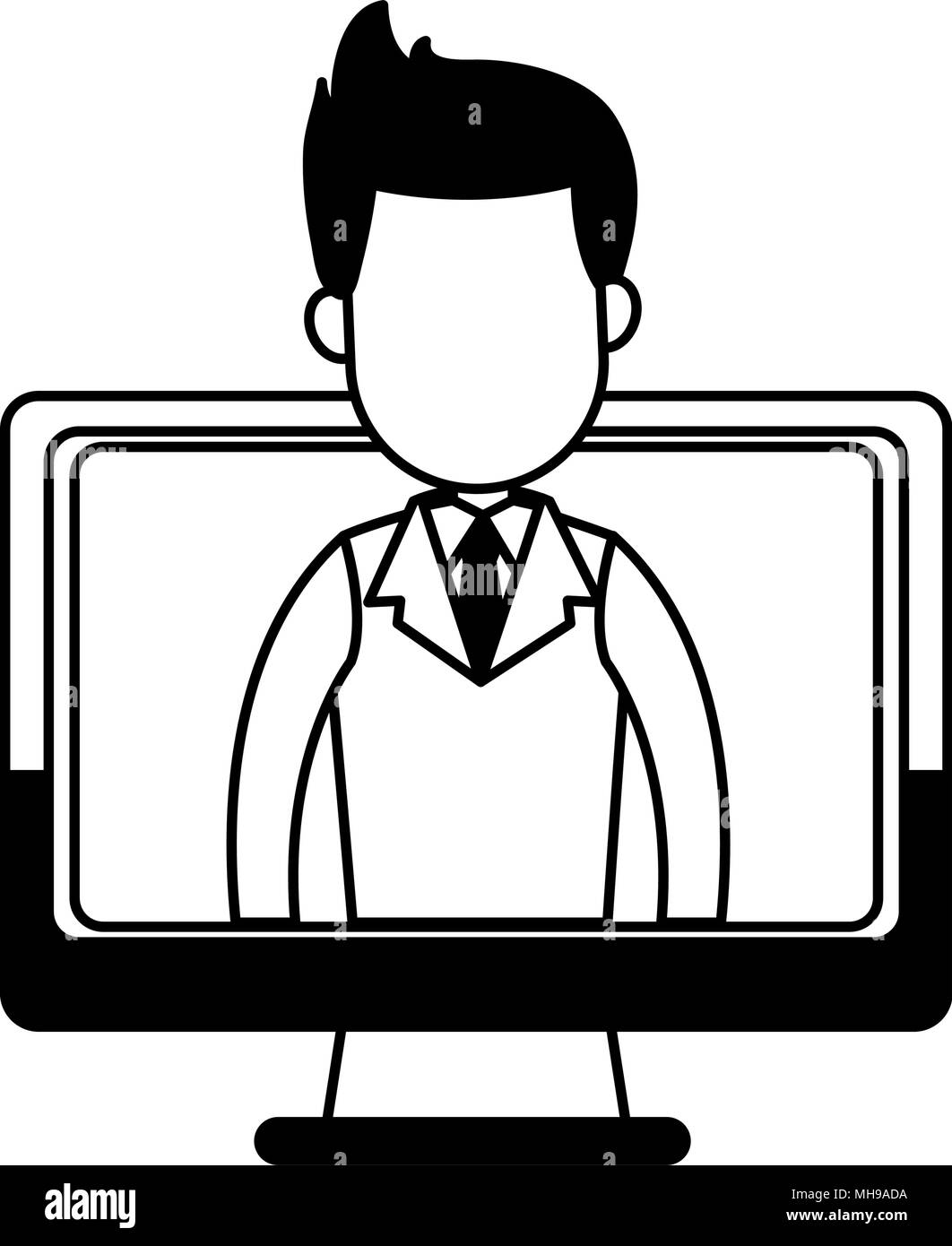 Businessman on computer screen on black and white colors Stock Vector ...