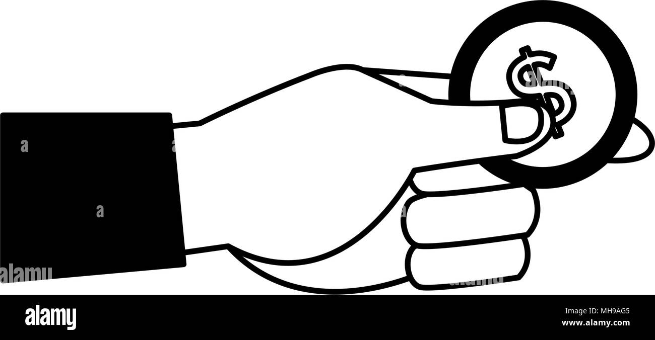 Hand holding coin on black and white colors Stock Vector Image & Art ...