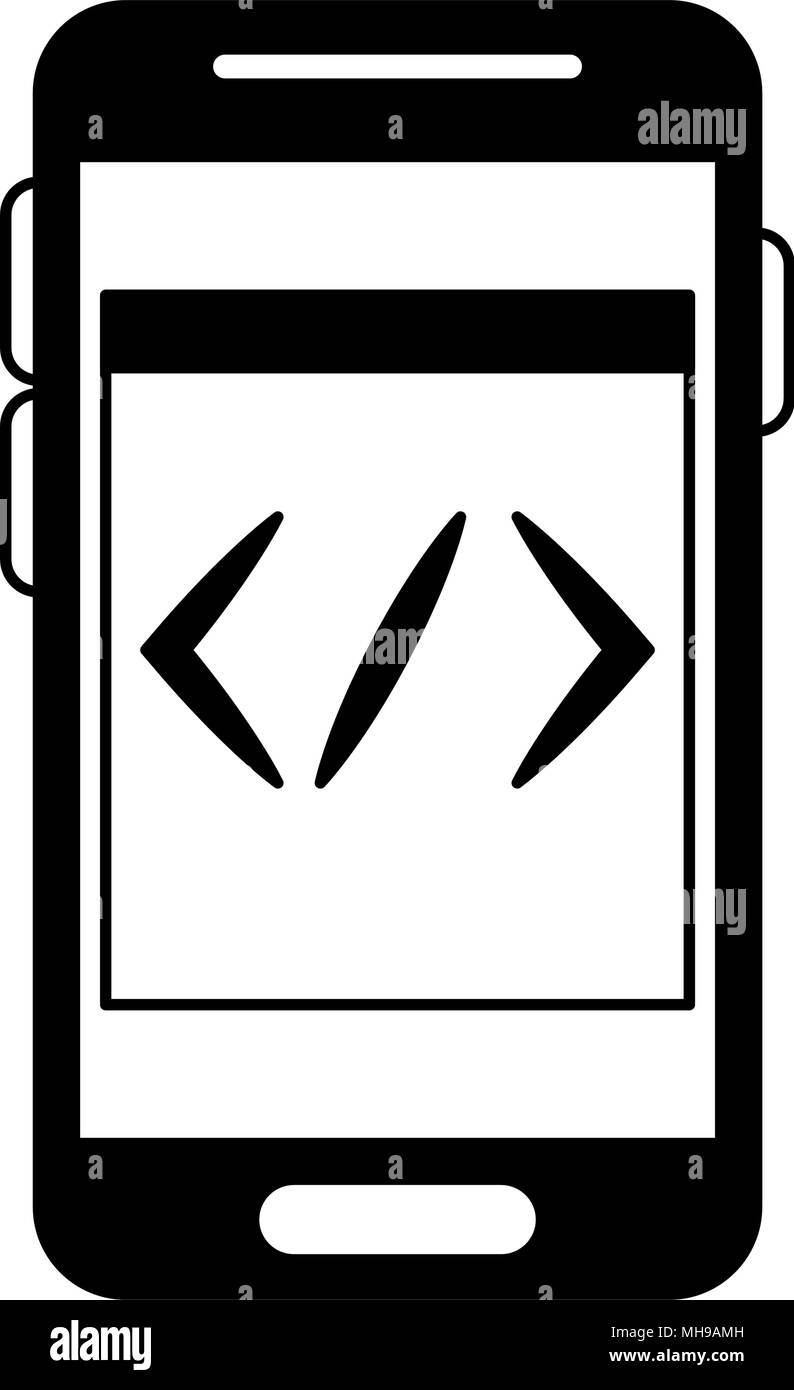 Smartphone coding symbol on black and white colors Stock Vector Image ...