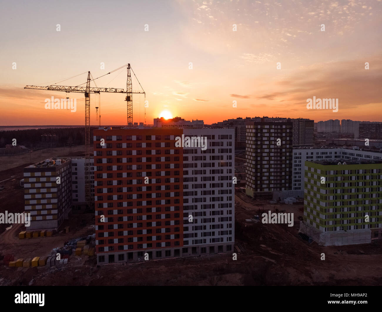 residential buildings under construction at sunset from above Stock ...