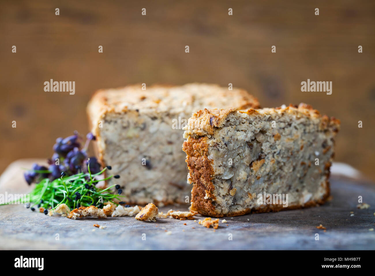 White bean and mushrooms vegan baked pate Stock Photo - Alamy