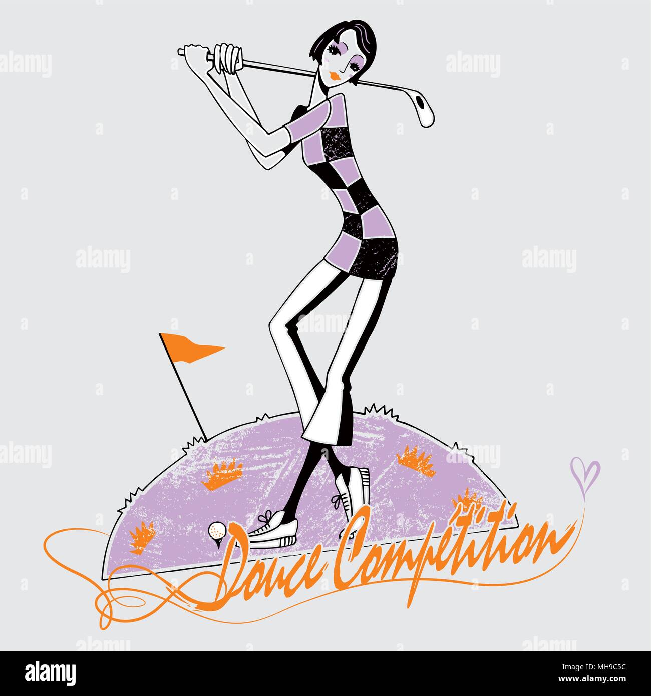 Vector illustration of a golf girl naive style. Golf club competition ...