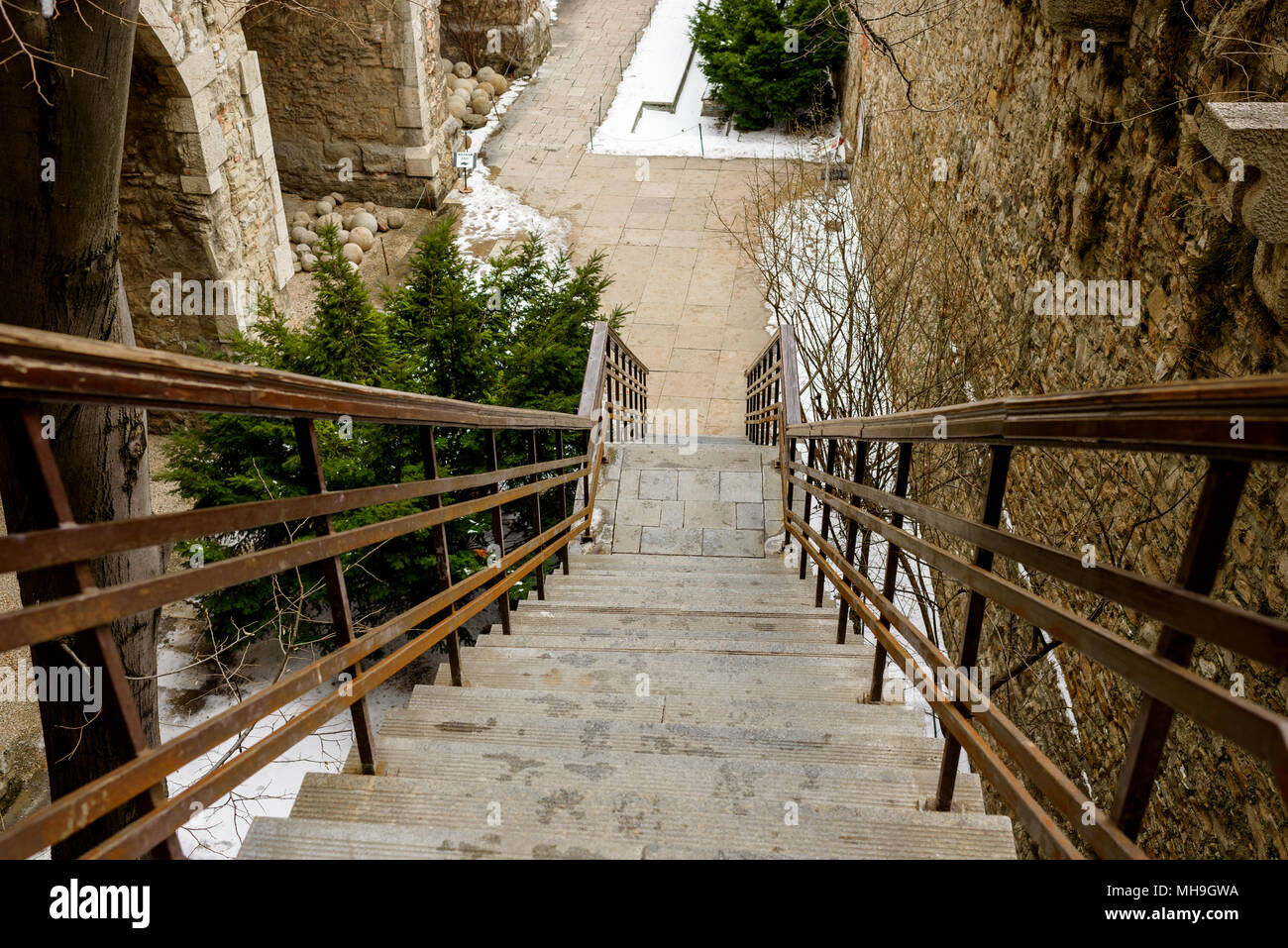 stone steps in the courtyard in winter Stock Photo - Alamy