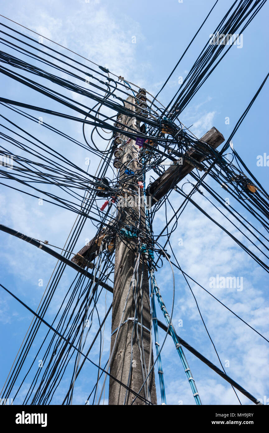 Electric high voltage power poles on the island of Phuket in Thailand ...