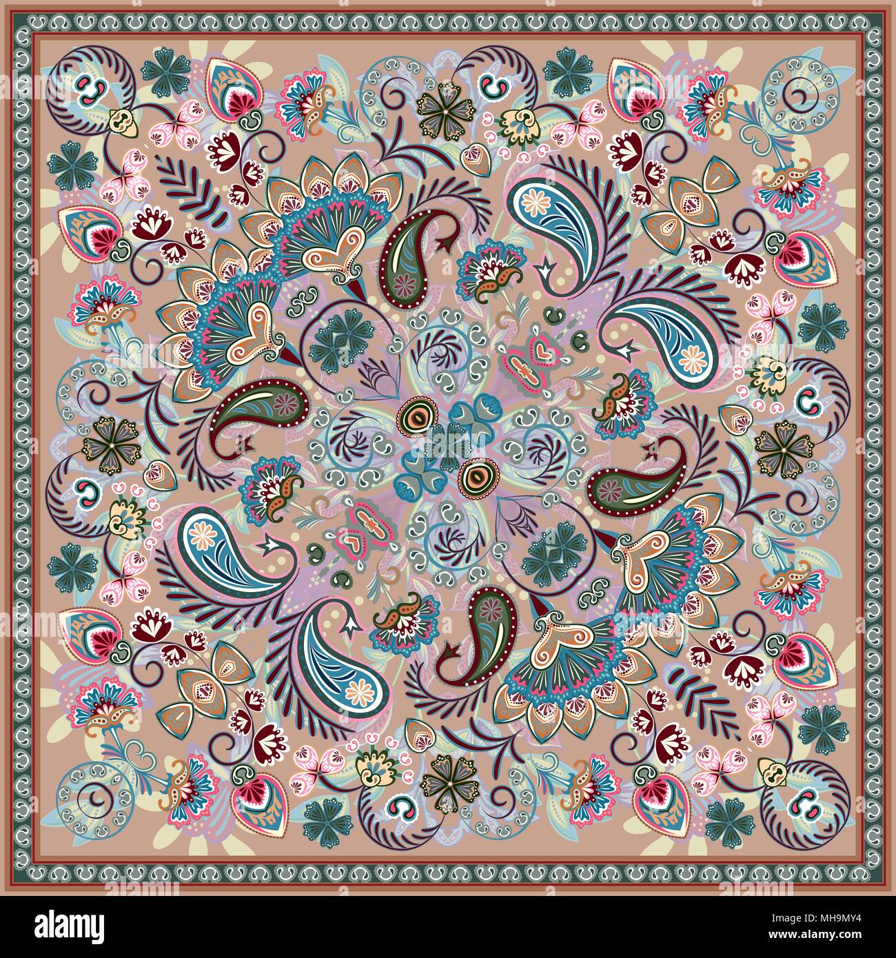 Paisley Bandana print. Vector square pattern. Lilac Stock Vector Image ...