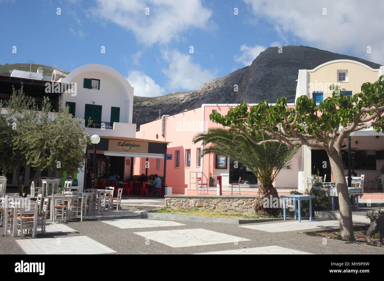 Town of Perissa on Greek island of Santorini Stock Photo - Alamy