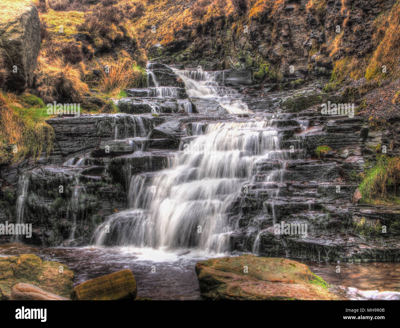 Waterfall, Grindsbrook, Edale, Derbyshire Stock Photo - Alamy