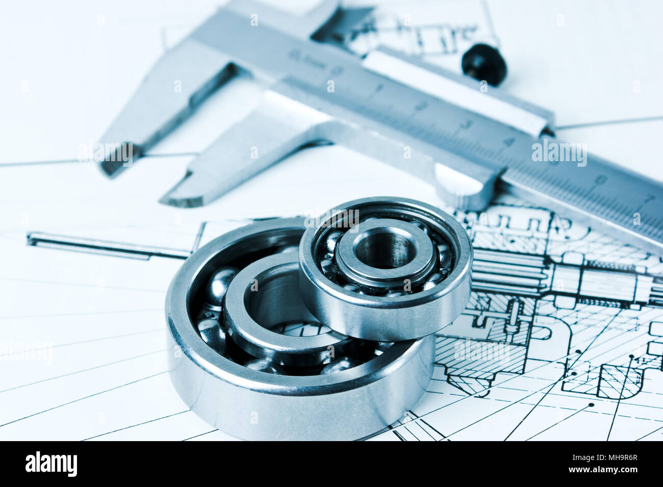 mechanical scheme and calipers with bearing Stock Photo - Alamy