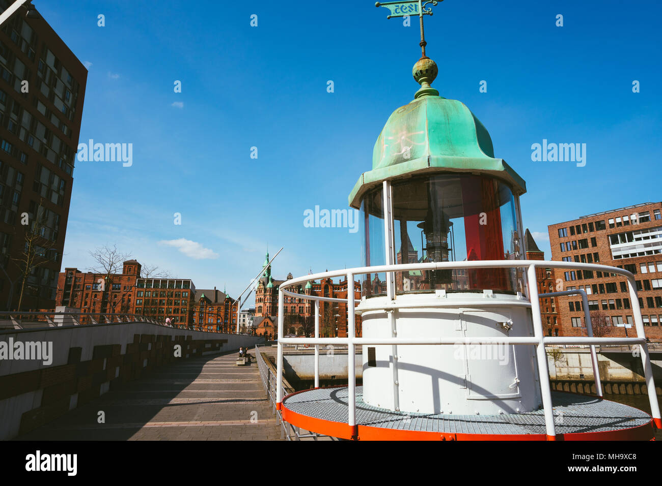 Old beacon or small lighthouse in Hamburg Hafencity Stock Photo - Alamy