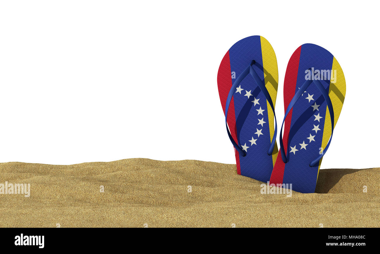 Venezuela flag flip flop sandals on a white background. 3D Rendering ...