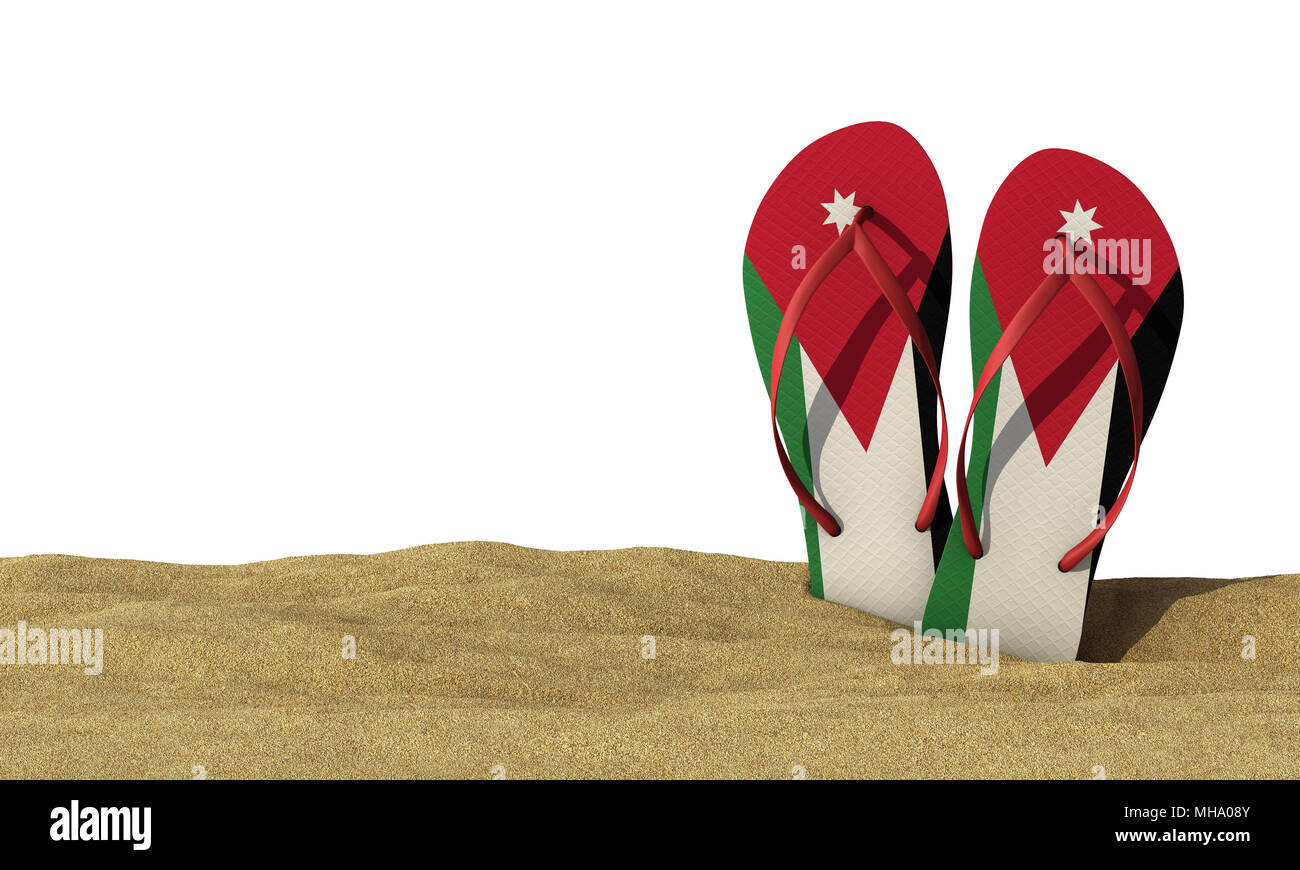 Jordan flag flip flop sandals on a white background. 3D Rendering Stock ...