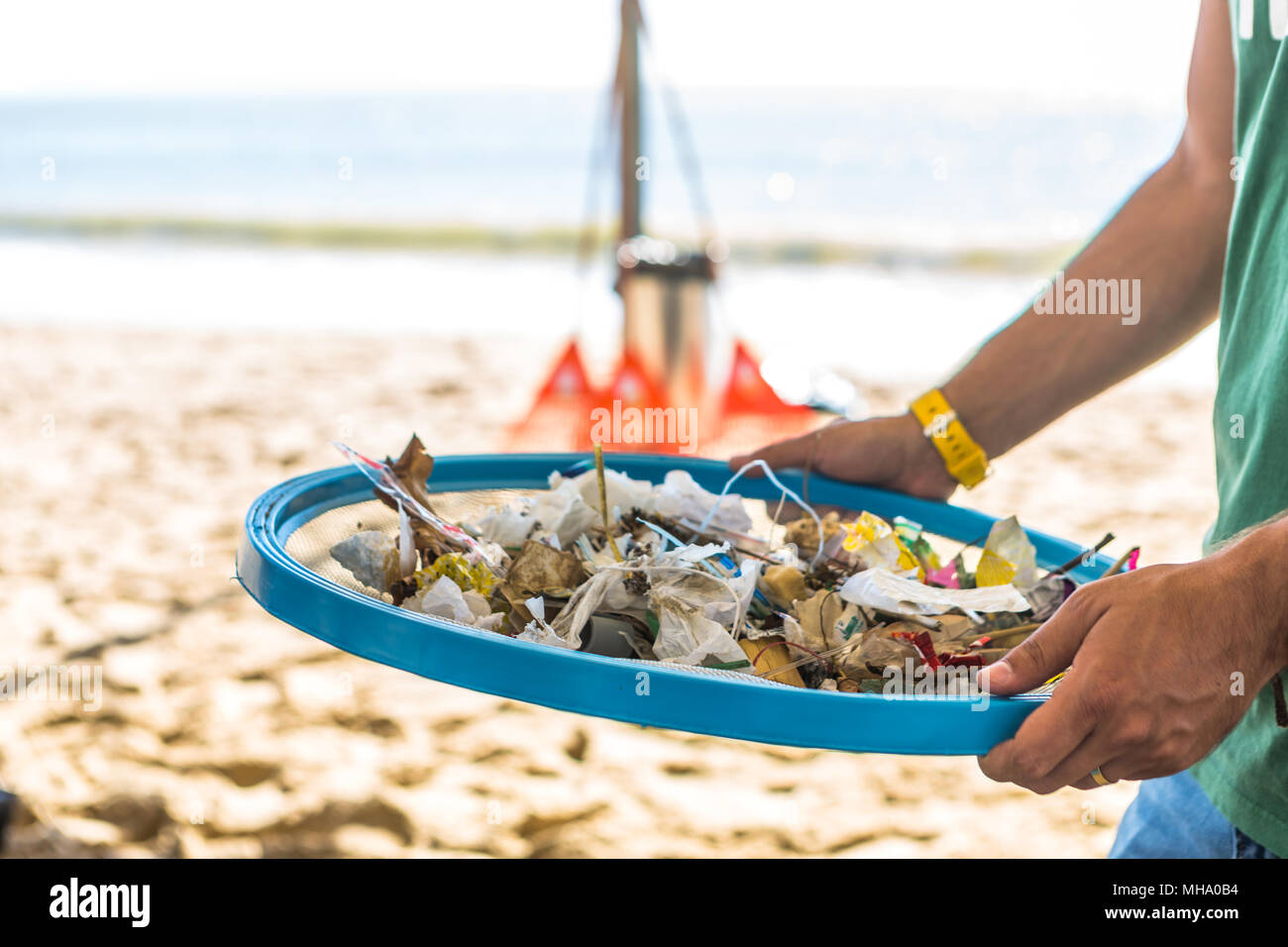 Beach Cleaning. Cleaning dirty beaches by the action of man ...