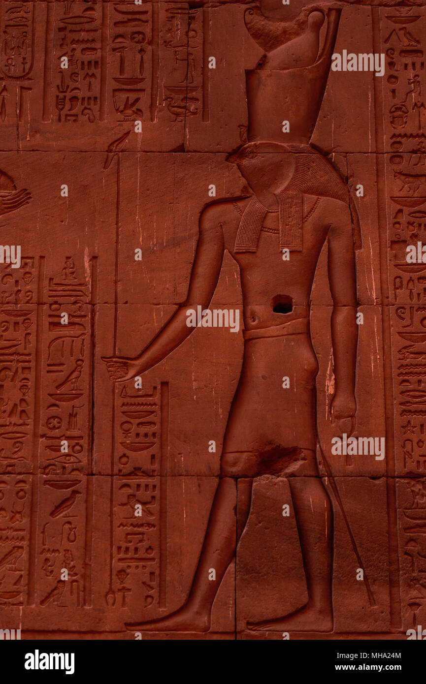 Authentic Hieroglyphic illustration of the Egyptian god on the wall in ...