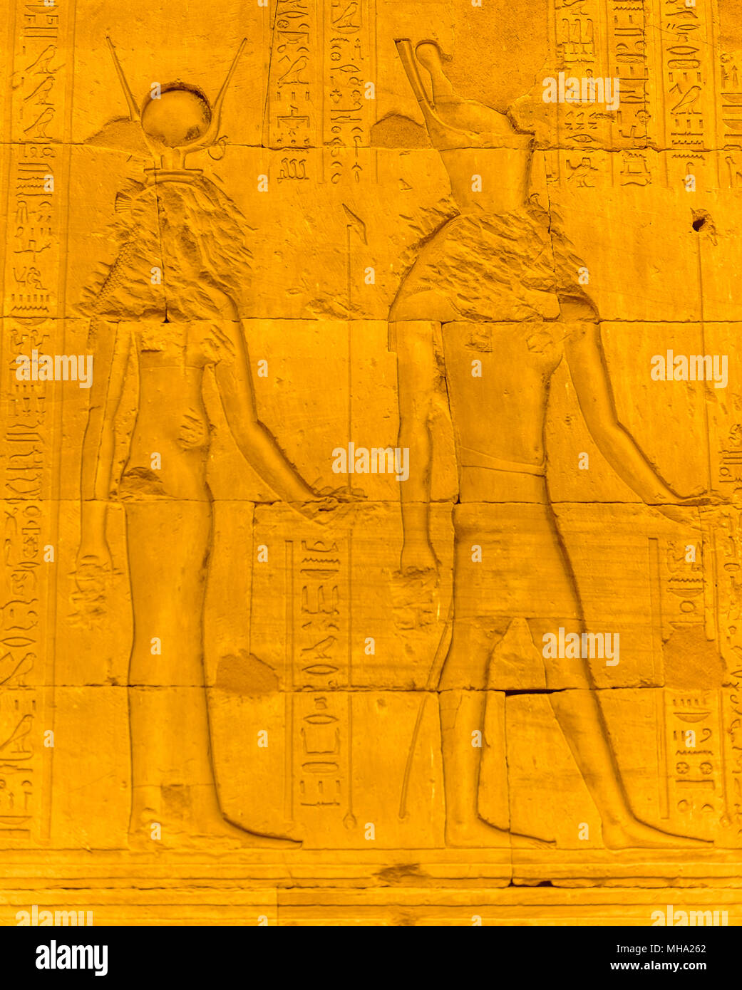 Authentic Hieroglyphic illustration of the Egyptian god on the wall in ...