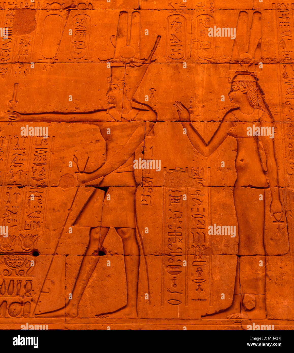 Authentic Hieroglyphic illustration of the Egyptian god on the wall in ...