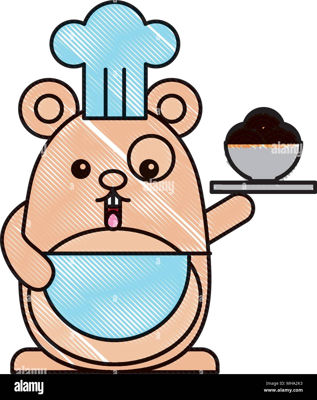 kawaii chef mouse with sweet pastry cartoon vector illustration drawing ...