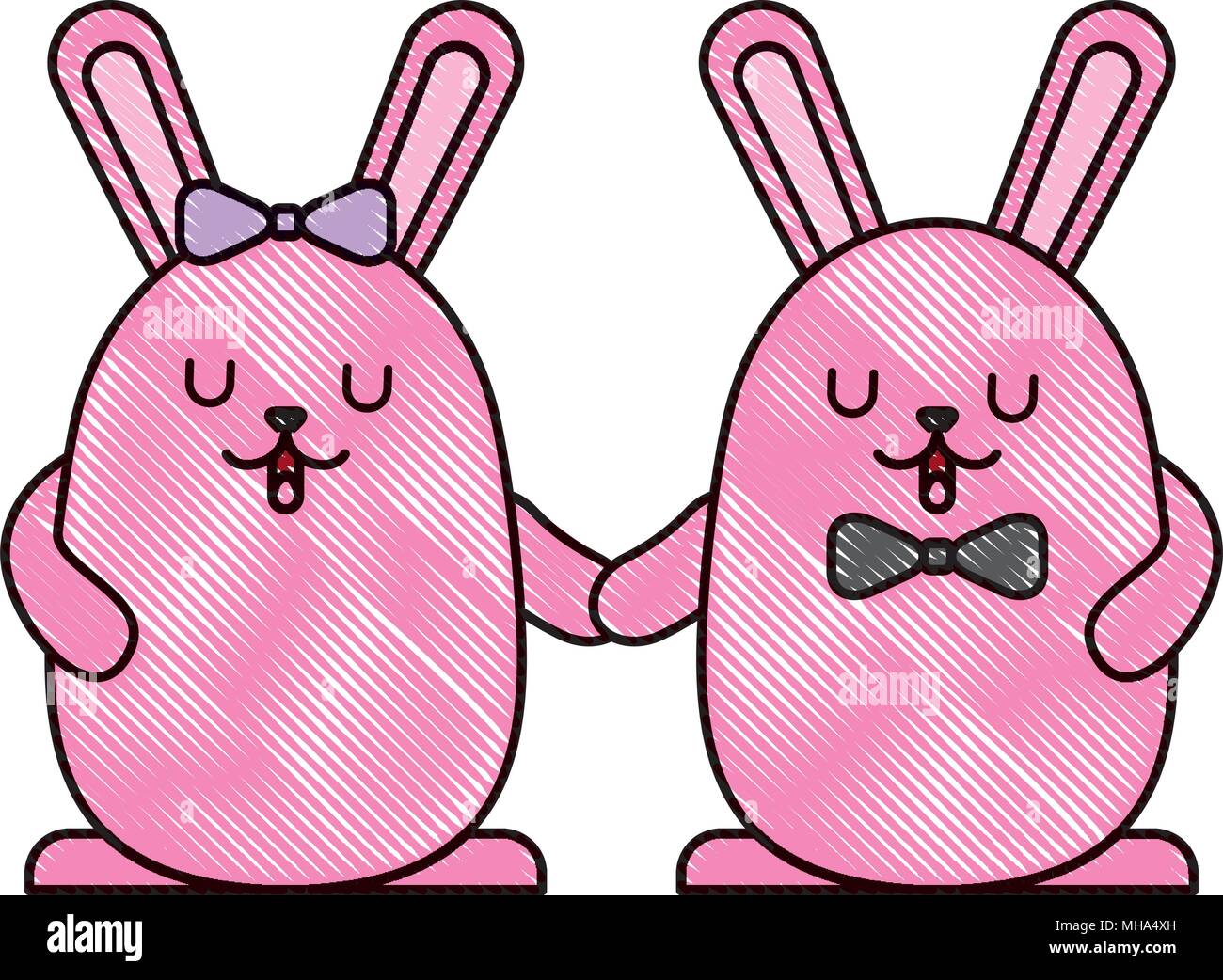 couple cute rabbits kawaii character vector illustration design Stock ...