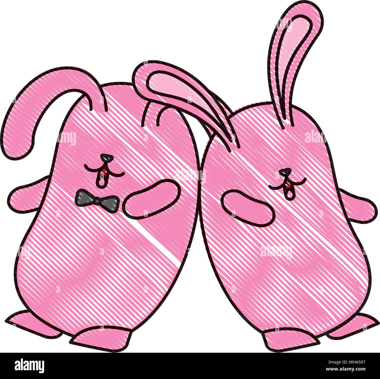 couple cute rabbits kawaii character vector illustration design Stock ...