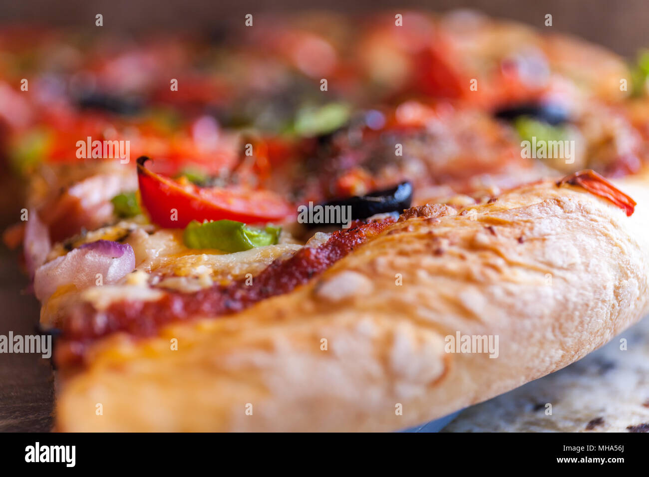 Bacon Pizza A Shallow Depth of Field Close up Food Photography Stock ...