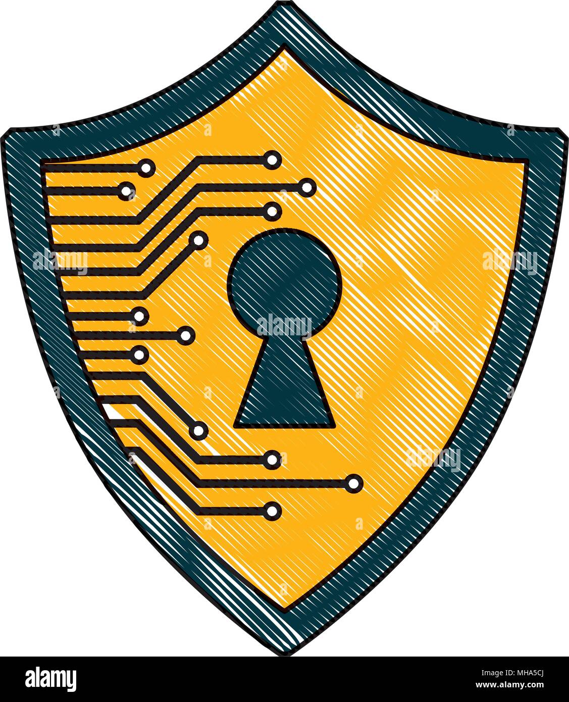 shield guard with padlock hole and electric circuit vector illustration ...