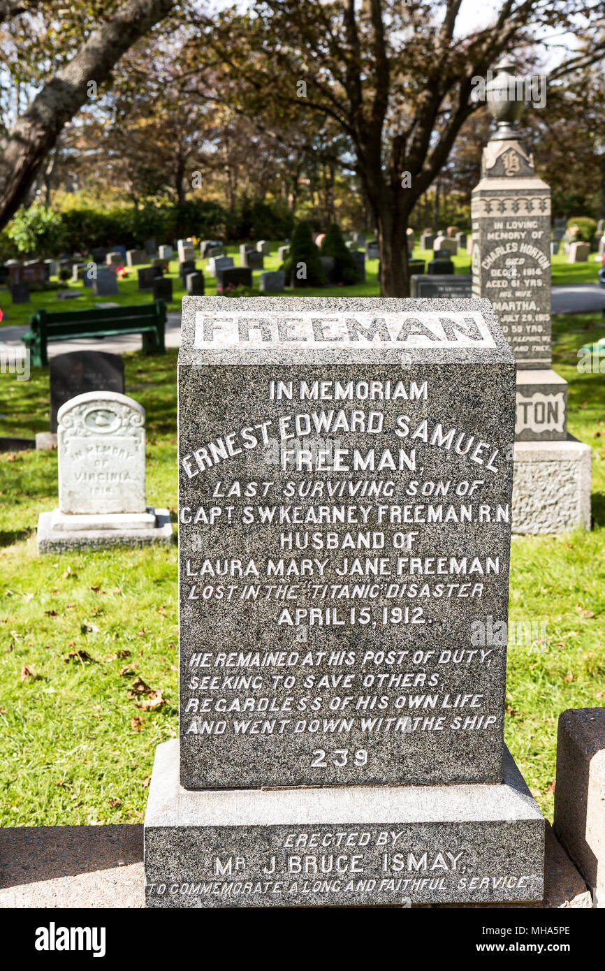 Titanic Cemetery. Place in the city of Halifax in Canada where the ...