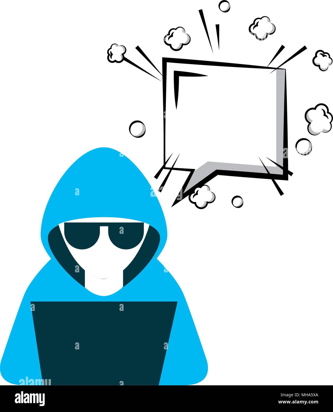 hacker with laptop and speech bubble character vector illustration ...