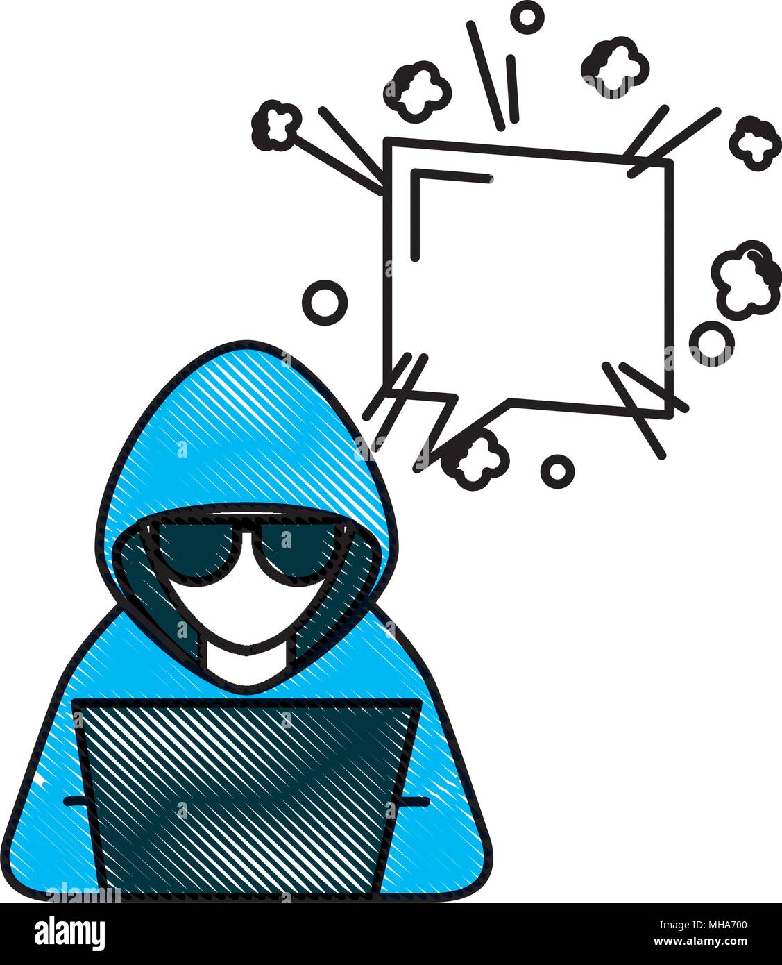 hacker working in laptop speech bubble vector illustration Stock Vector ...