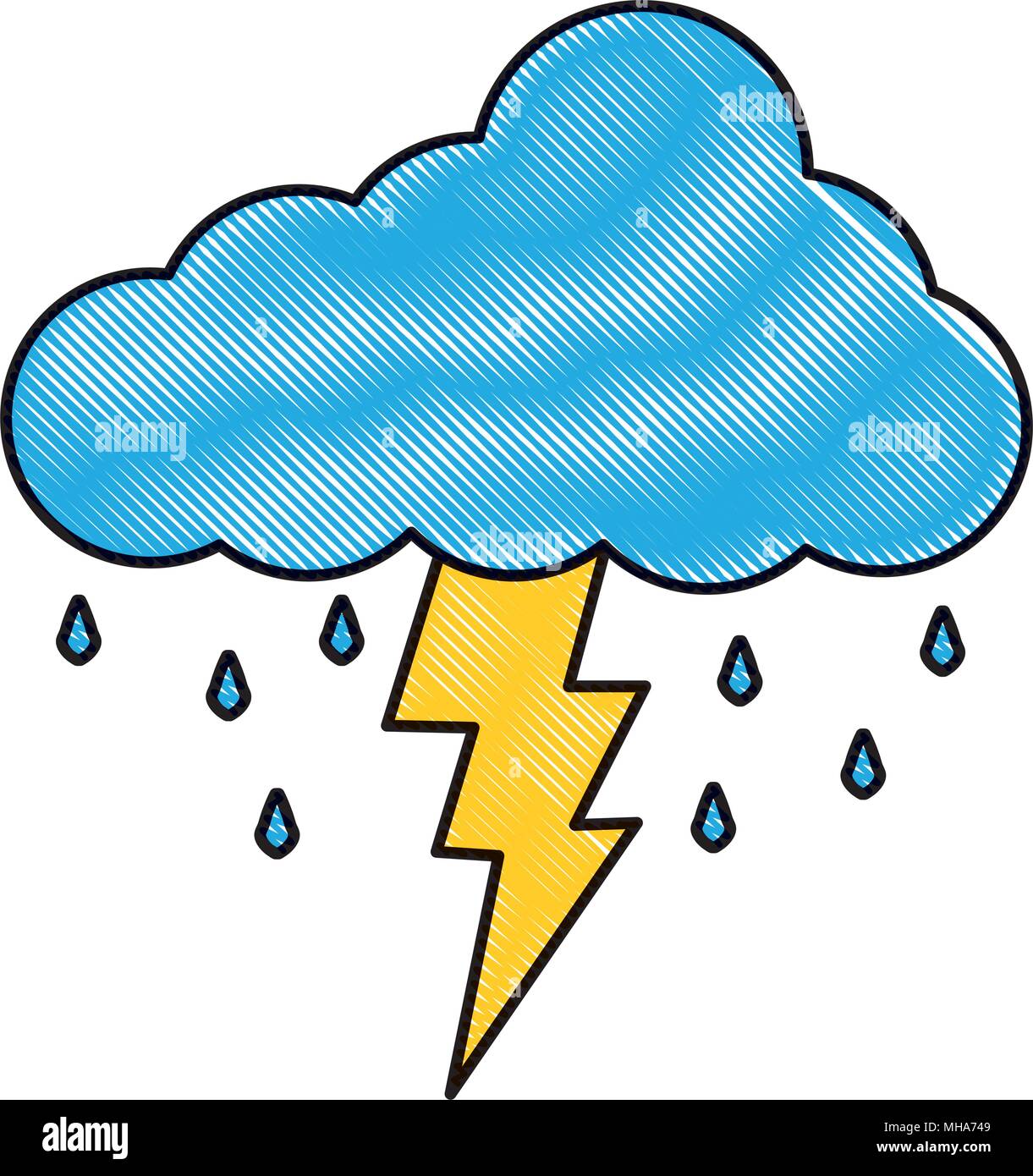 cloud lightning raindrops weather image vector illustration Stock ...
