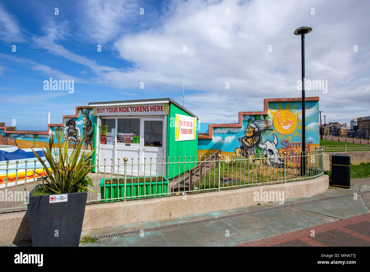 Closed fun fair on the promenade in Rhyl Denbighshire Wales UK Stock ...