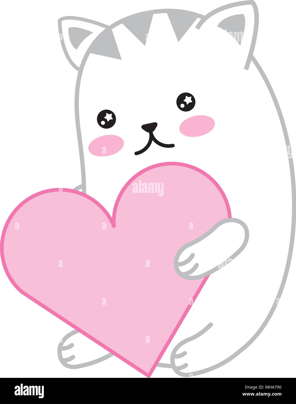 cute cat with heart kawaii character vector illustration design Stock ...