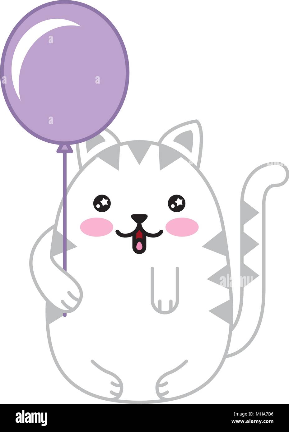 cute cat with helium balloon kawaii character vector illustration ...