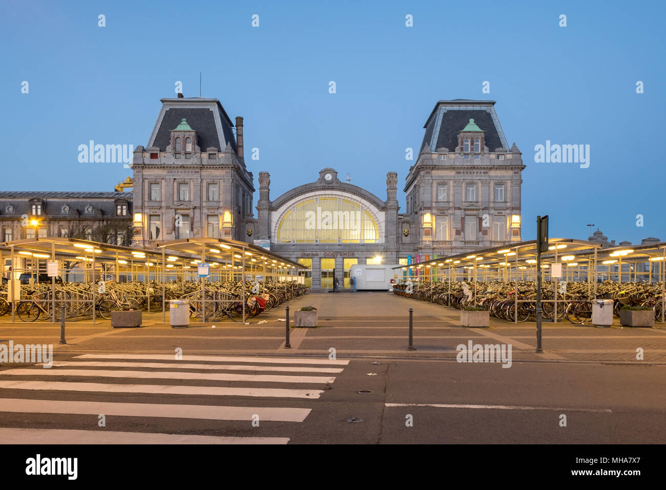Bikes lined up in front of the central train station in the Belgian ...