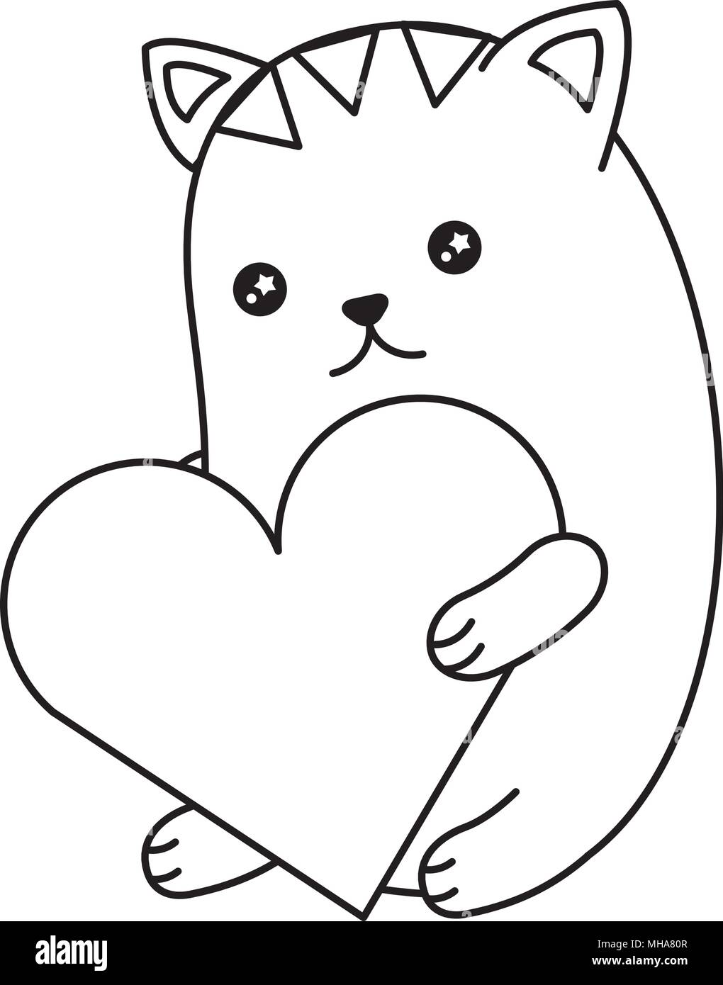 cute cat with heart kawaii character vector illustration design Stock ...
